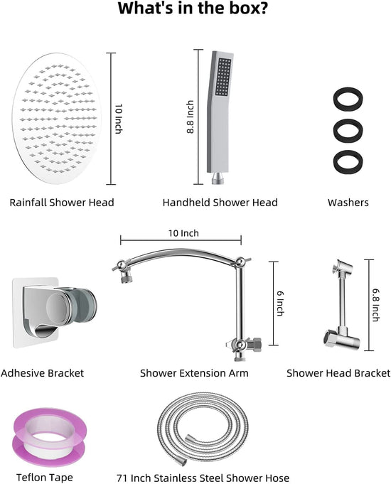 Hibbent All Metal Rain Shower Head Combo & Handheld Shower Wand Adjust ...